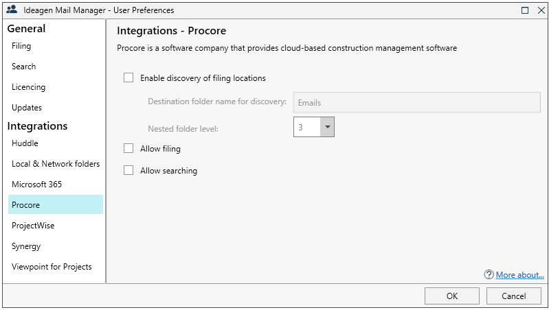 Setting User Preferences for Procore Integration – Ideagen Mail Manager ...